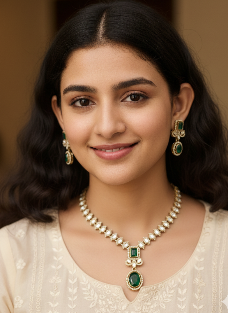 Emerald Nia Kundan Jewellery Set – Kundan Store